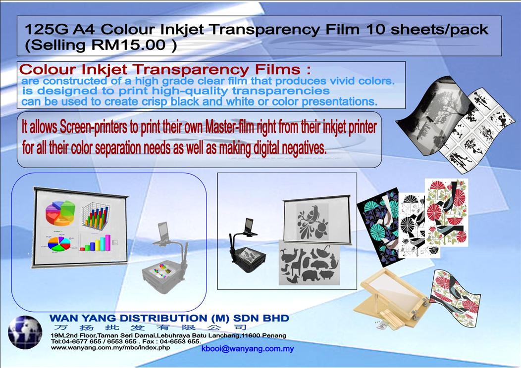 A4 Colour Inkjet Transparency Film 10 sheets/pack